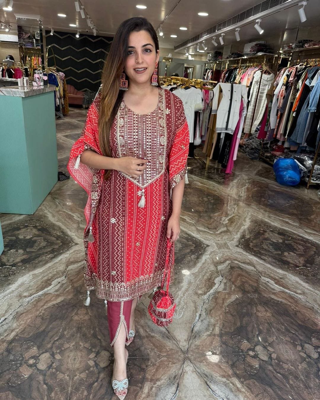 Elegant and Modern Women's Kaftan-Dhoti Set in Red - Azaayah: Online ...